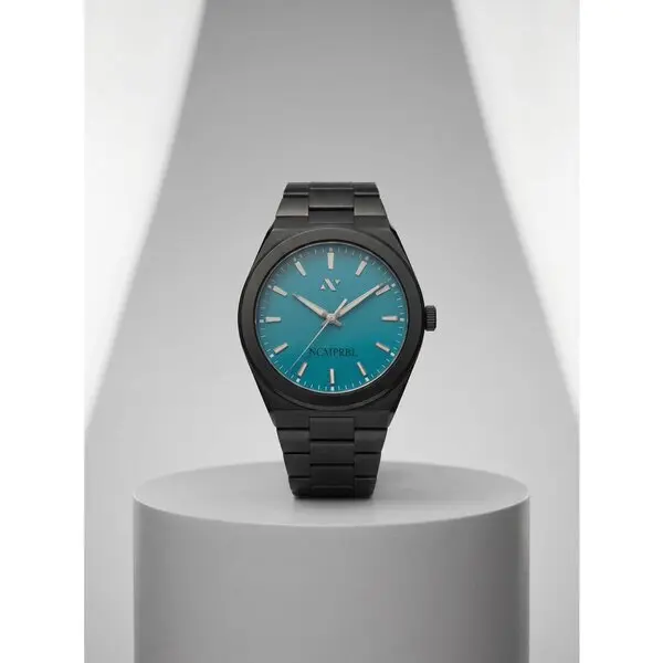 NCMPRBL Elevate Link Maldives Swiss Quartz Watch - Obsidian Black/aqua