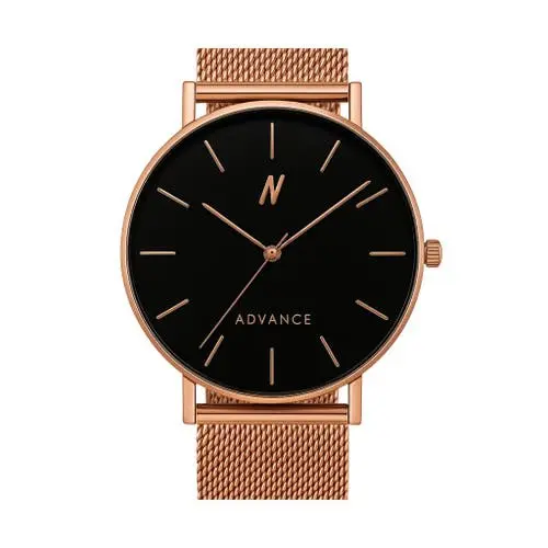 NCMPRBL Advance Crwn 36mm Mesh Strap Watch - Brushed Rose Gold/black