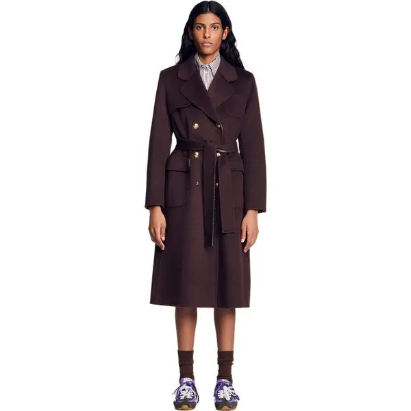 Sandro Double-faced Checked Coat - Brown