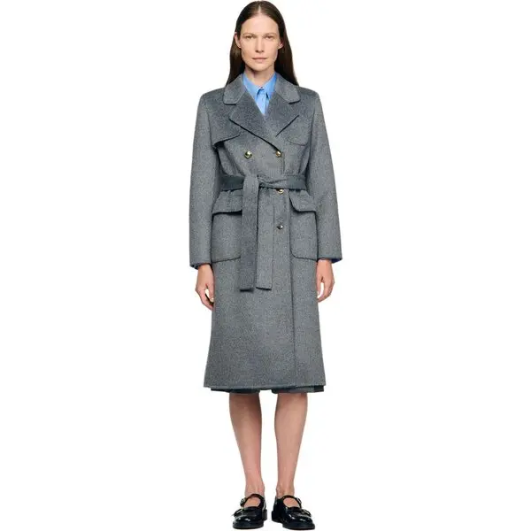 Sandro Double-faced Checked Coat - Grey
