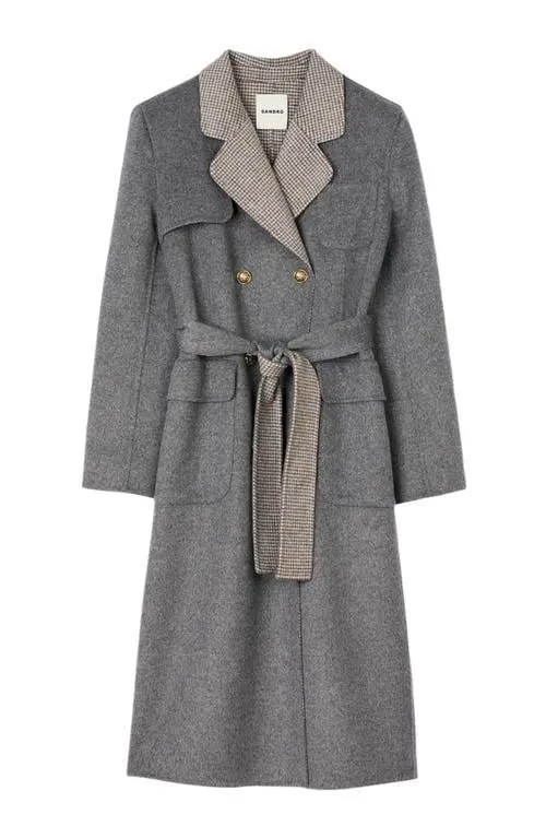 Sandro Double-faced Checked Coat - Grey