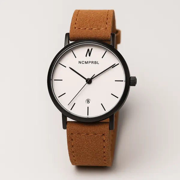 NCMPRBL Suede Leather Strap Watch - Tobacco Brown/eggshell White