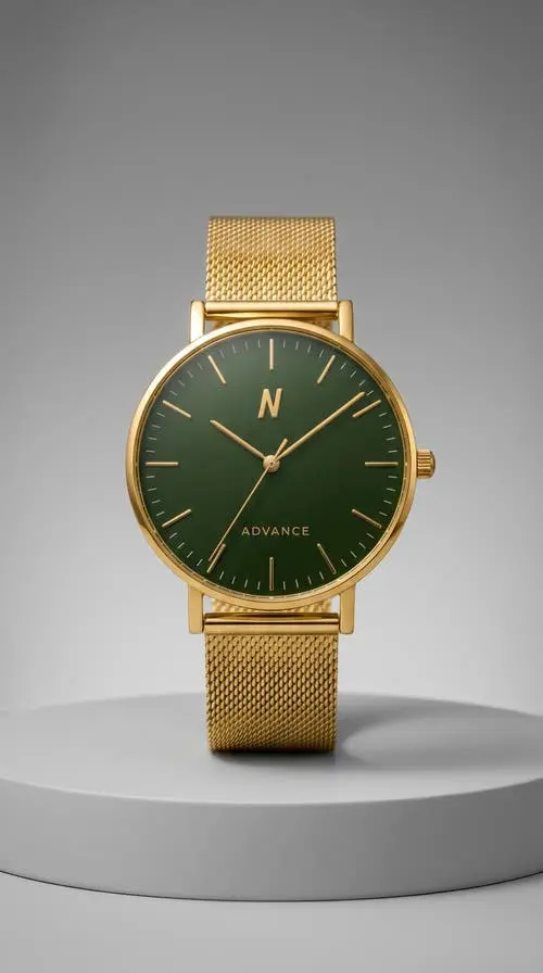 NCMPRBL Advance Mineral Green Mesh Strap Watch - Rich Yellow Gold/mineral Green