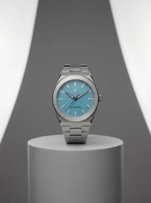 NCMPRBL Elevate Link Watch With Swiss Movement - Hushed Silver/blue Azurite