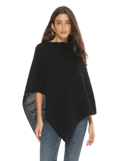 MONTICELLI CASHMERE Pure Cashmere Textured Knit Poncho - Black