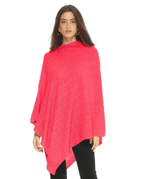 MONTICELLI CASHMERE Cashmere Textured Knit Poncho - Coral Red