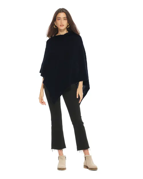 MONTICELLI CASHMERE Cashmere Textured Knit Poncho - Night Blue