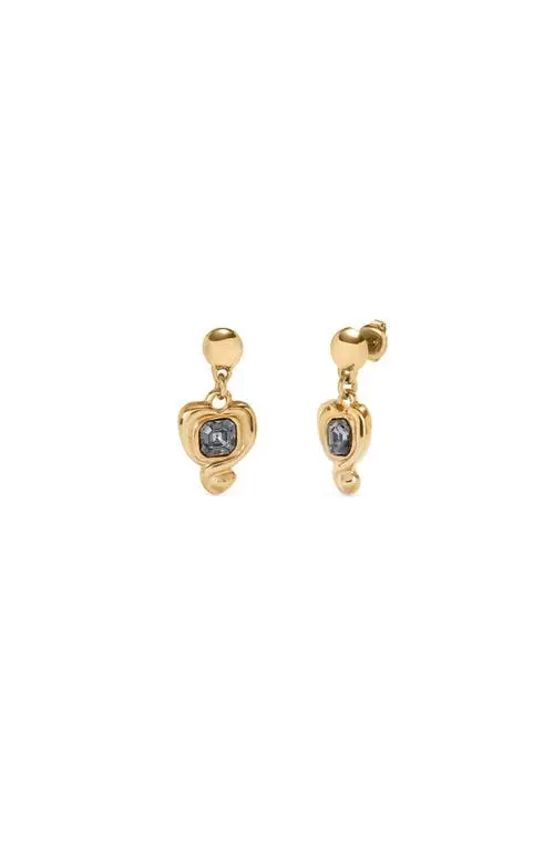 UNODE50 Heart & Crystal Drop Earrings - Gold