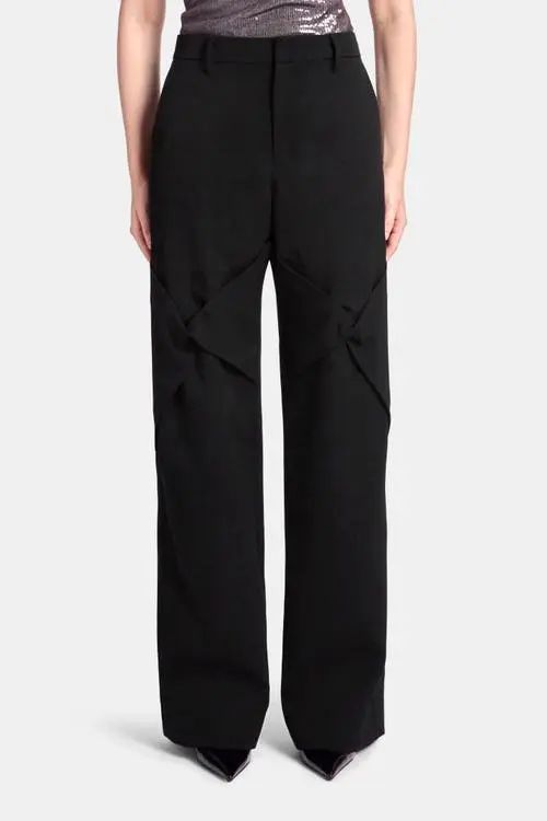 KATE BARTON Draped Knee Wool Trousers