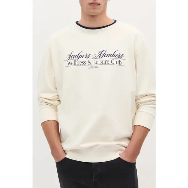 SCALPERS Members Relaxed Fit Cotton Sweatshirt - Cream