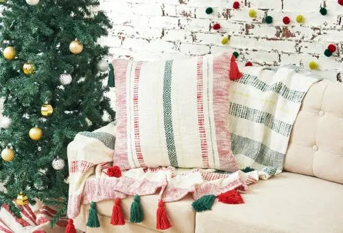 CAROL & FRANK Barton Ruby And Green Woven Christmas Throw Pillow