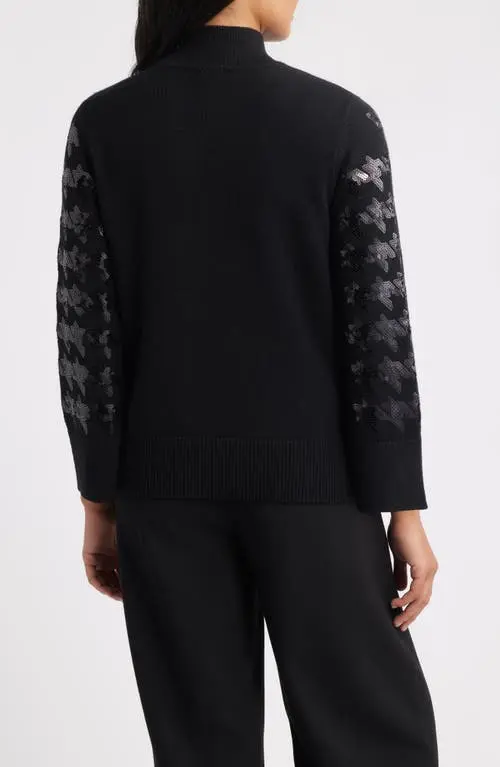 Anne Klein Sequin Houndstooth Mock Neck Sweater - Anne Black