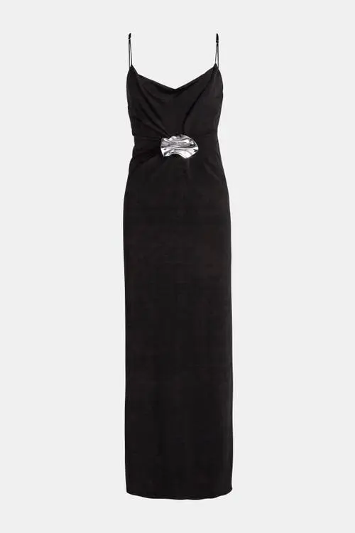 KATE BARTON Cowl-neck Maxi Dress With Brooch - Black