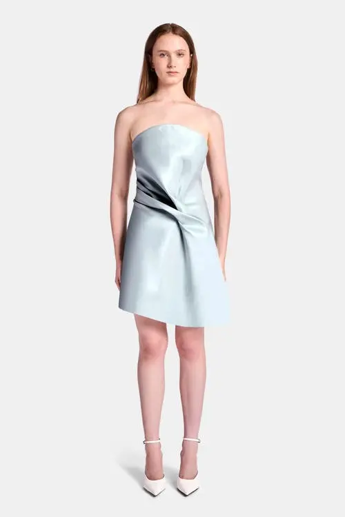 KATE BARTON Draped Mini Dress - Light Blue