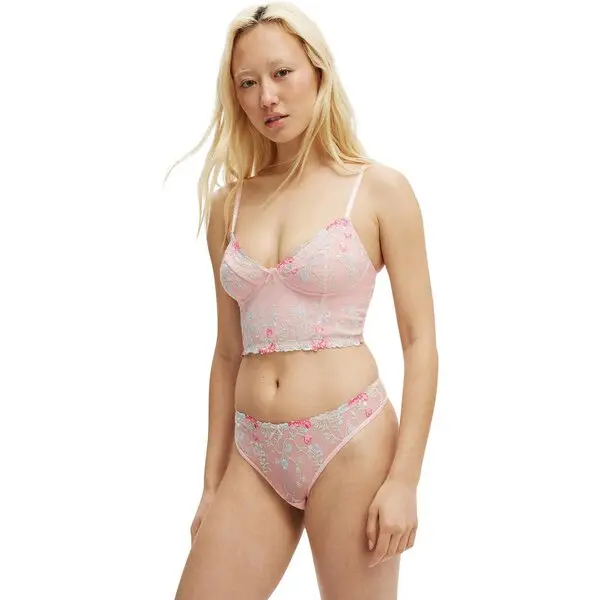 Cotton:on Margot Embroidered Mesh Longline Bralette - Blushing Bride