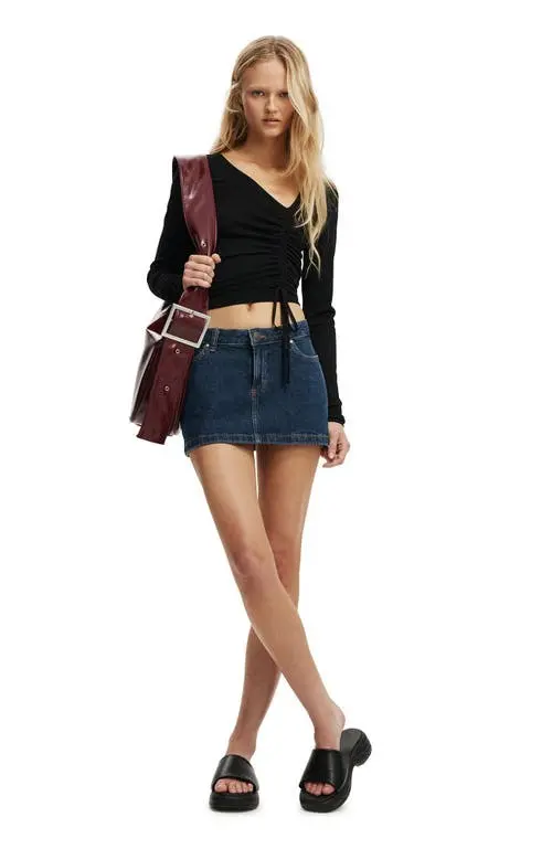 COTTON ON Asymmetric Ruched Knit Top - Black