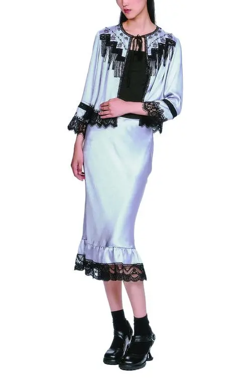 Anna Sui Midi Satin Lace Skirt