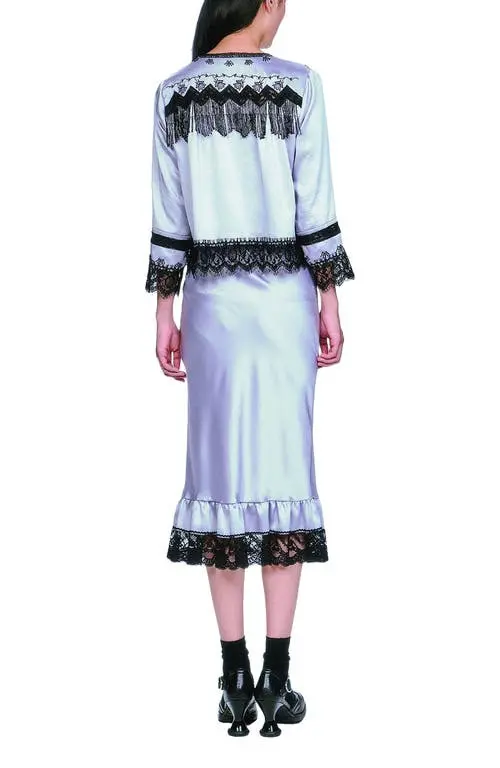 Anna Sui Midi Satin Lace Skirt