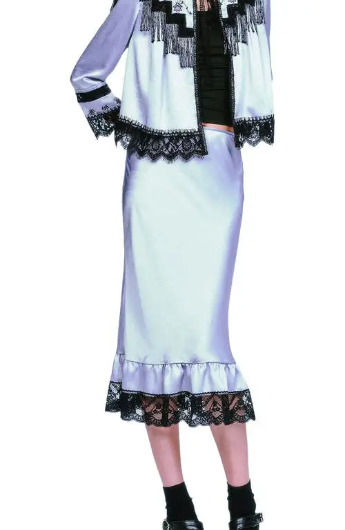 Anna Sui Midi Satin Lace Skirt