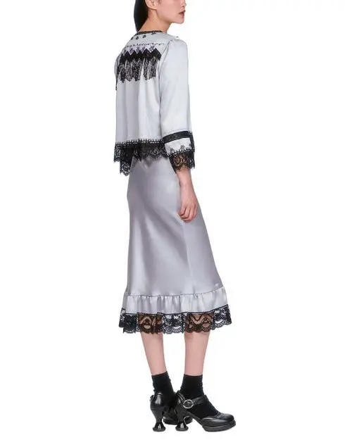 Anna Sui Midi Satin Lace Skirt