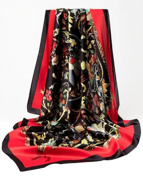 SILKSILKY Silk Bloom Square Scarf - Black