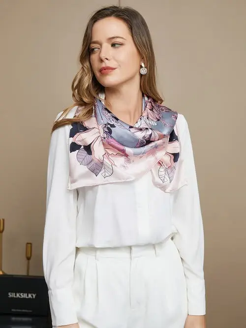 SILKSILKY Floral Print Silk Scarf