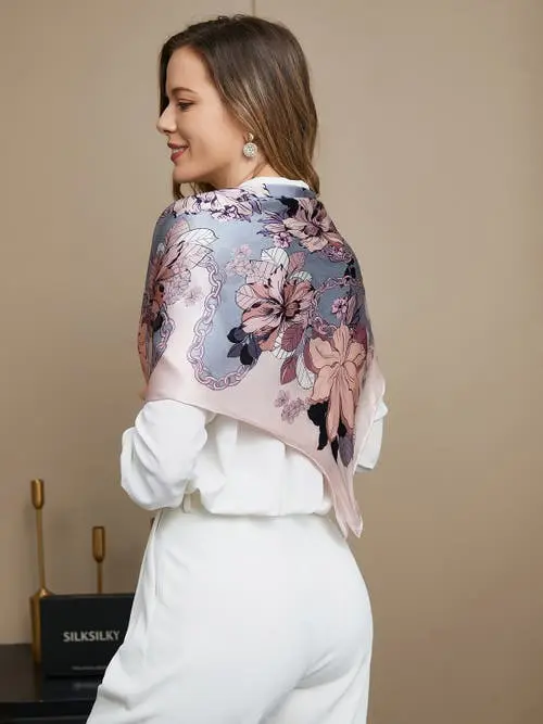 SILKSILKY Floral Print Silk Scarf