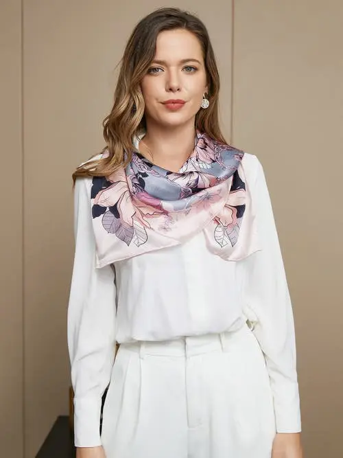 SILKSILKY Floral Print Silk Scarf