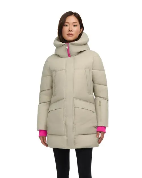 Pajar Heirani Mid-length Quilted Puffer Parka With Oversized Hood - Grey Buff