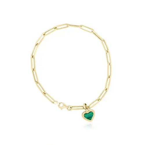 THE LOVERY FINE JEWELRY Heart Paperclip Chain Bracelet - Malachite