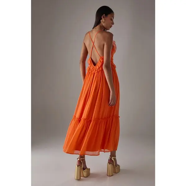 WAREHOUSE Chiffon Ruffle Strappy Maxi Dress