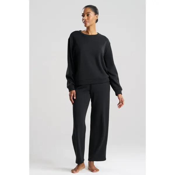 Natori Nova Brushed Knit Crew Neck Top - Black