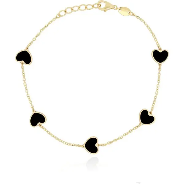 THE LOVERY FINE JEWELRY Heart Station Bracelet - Onyx