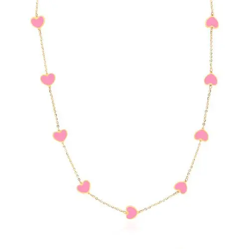 THE LOVERY FINE JEWELRY Heart Station Chain Necklace - Bubblegum Pink