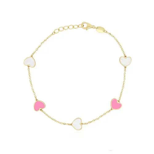 THE LOVERY FINE JEWELRY Heart Station Bracelet - Mother Of Pearl Bubblegum Pink