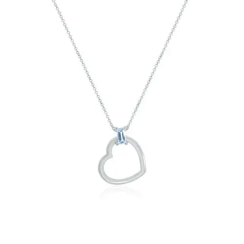 THE LOVERY FINE JEWELRY Baguette Open Heart Necklace - Blue Topaz
