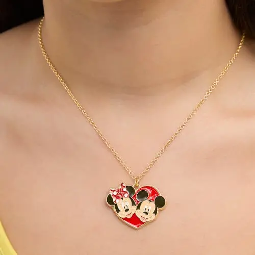 Disney Mickey And Minnie Heart Necklace And Stud Earrings Set