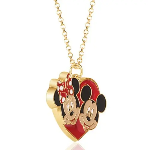 Disney Mickey And Minnie Heart Necklace And Stud Earrings Set