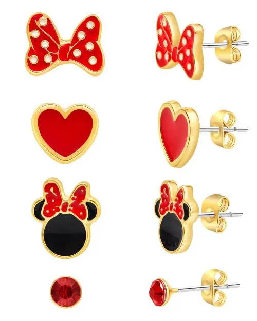 Disney Minnie Mouse Crystal Stud Earrings Set Of 4 - Multicolor