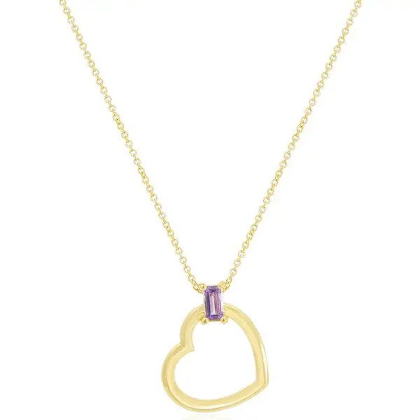 THE LOVERY FINE JEWELRY Baguette Open Heart Necklace - Amethyst