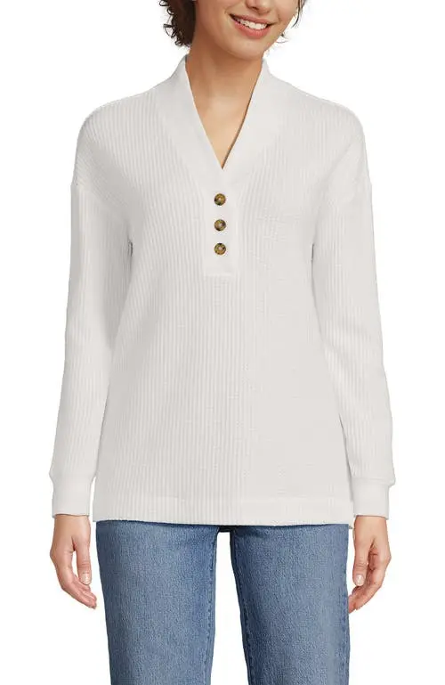 LANDS' END Long Sleeve Waffle Henley - Ivory