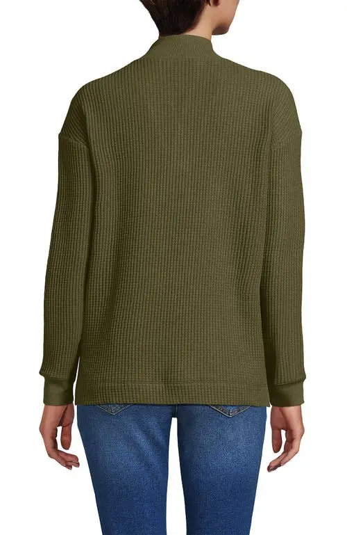 LANDS' END Long Sleeve Waffle Henley - Olive Drab