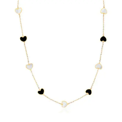 THE LOVERY FINE JEWELRY Heart Station Necklace - Mother Of Pearl And Onyx