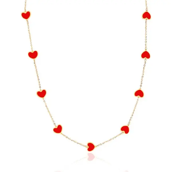 THE LOVERY FINE JEWELRY 14k Yellow Gold Heart Station Necklace - Coral