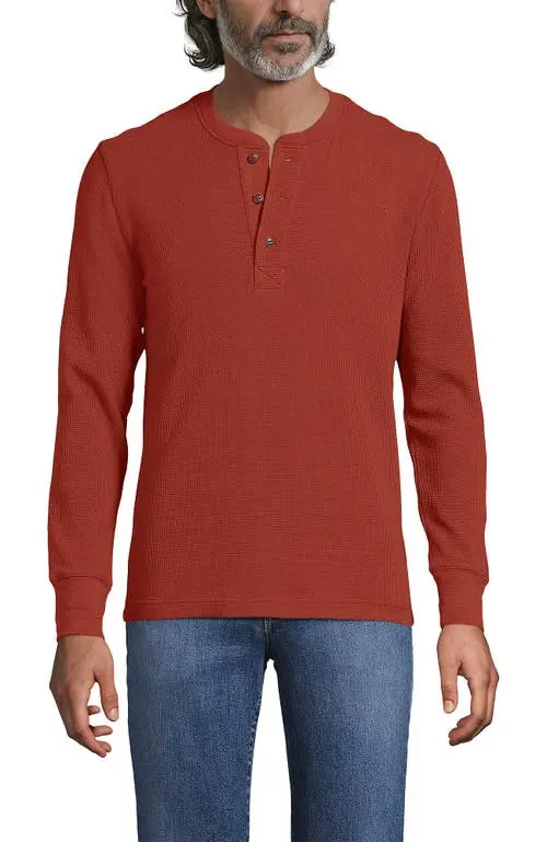 LANDS' END Long Sleeve Thermal Waffle Henley - Bourbon
