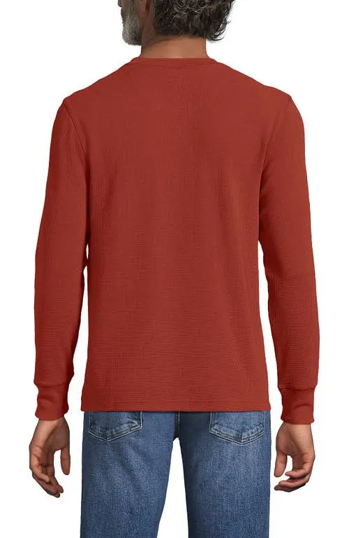 LANDS' END Long Sleeve Thermal Waffle Henley - Bourbon