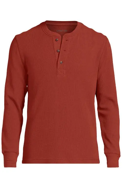 LANDS' END Long Sleeve Thermal Waffle Henley - Bourbon