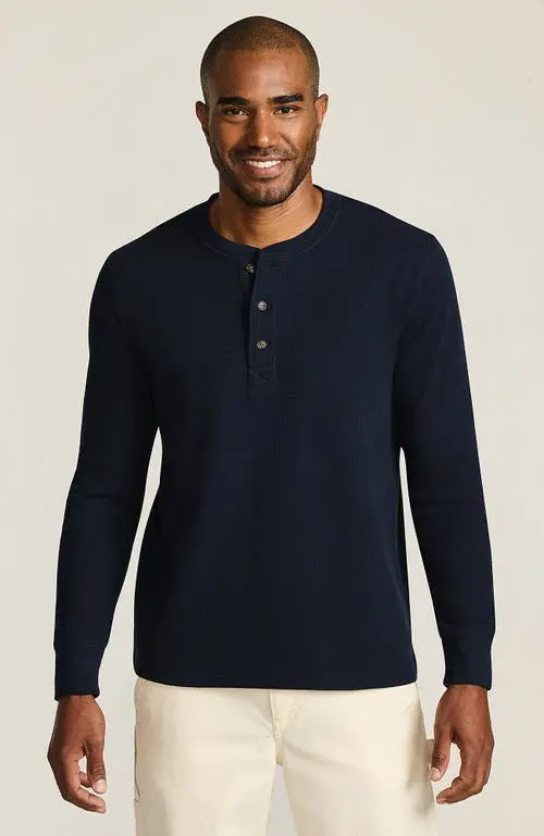 LANDS' END Long Sleeve Thermal Waffle Henley - Radiant Navy