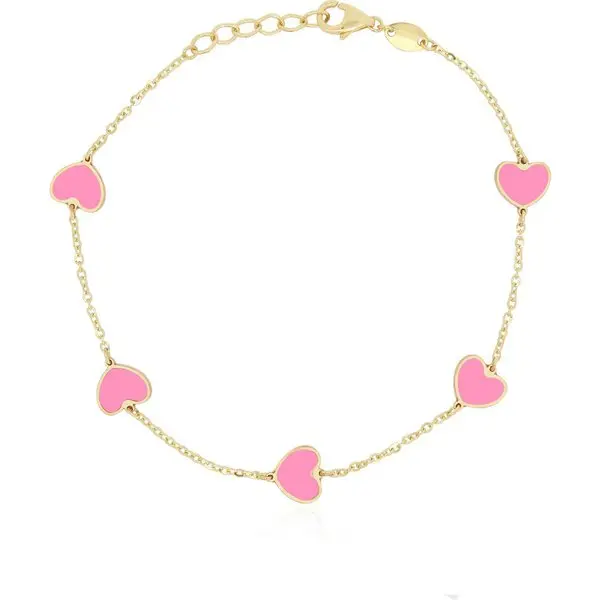 THE LOVERY FINE JEWELRY Heart Station Bracelet - Bubblegum Pink