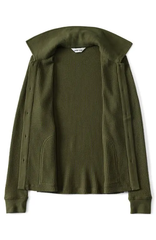 LANDS' END Waffle Knit Shirt Jacket - Olive Drab